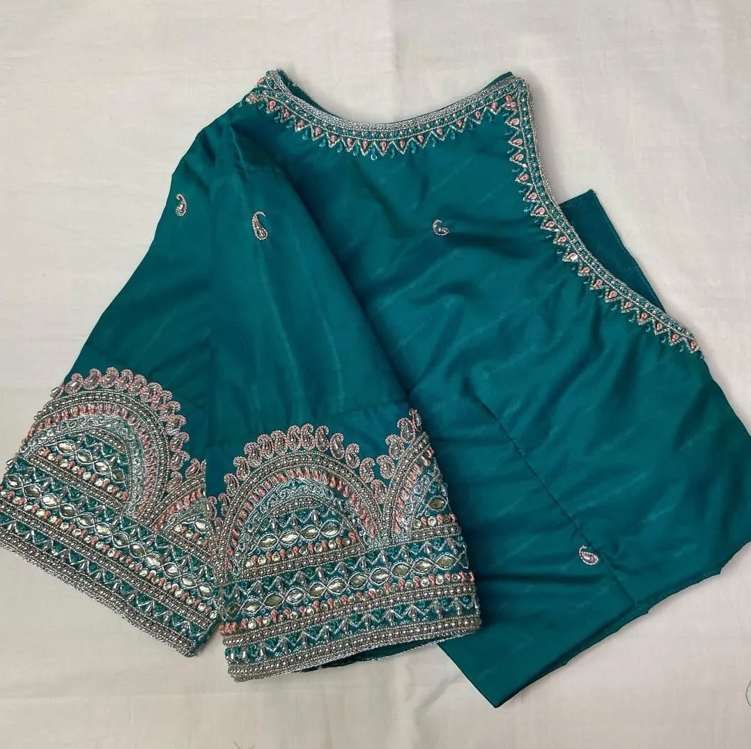Peacock Blue Aari Work Blouse – Elevate Your Ethnic Style - KS Ethnic